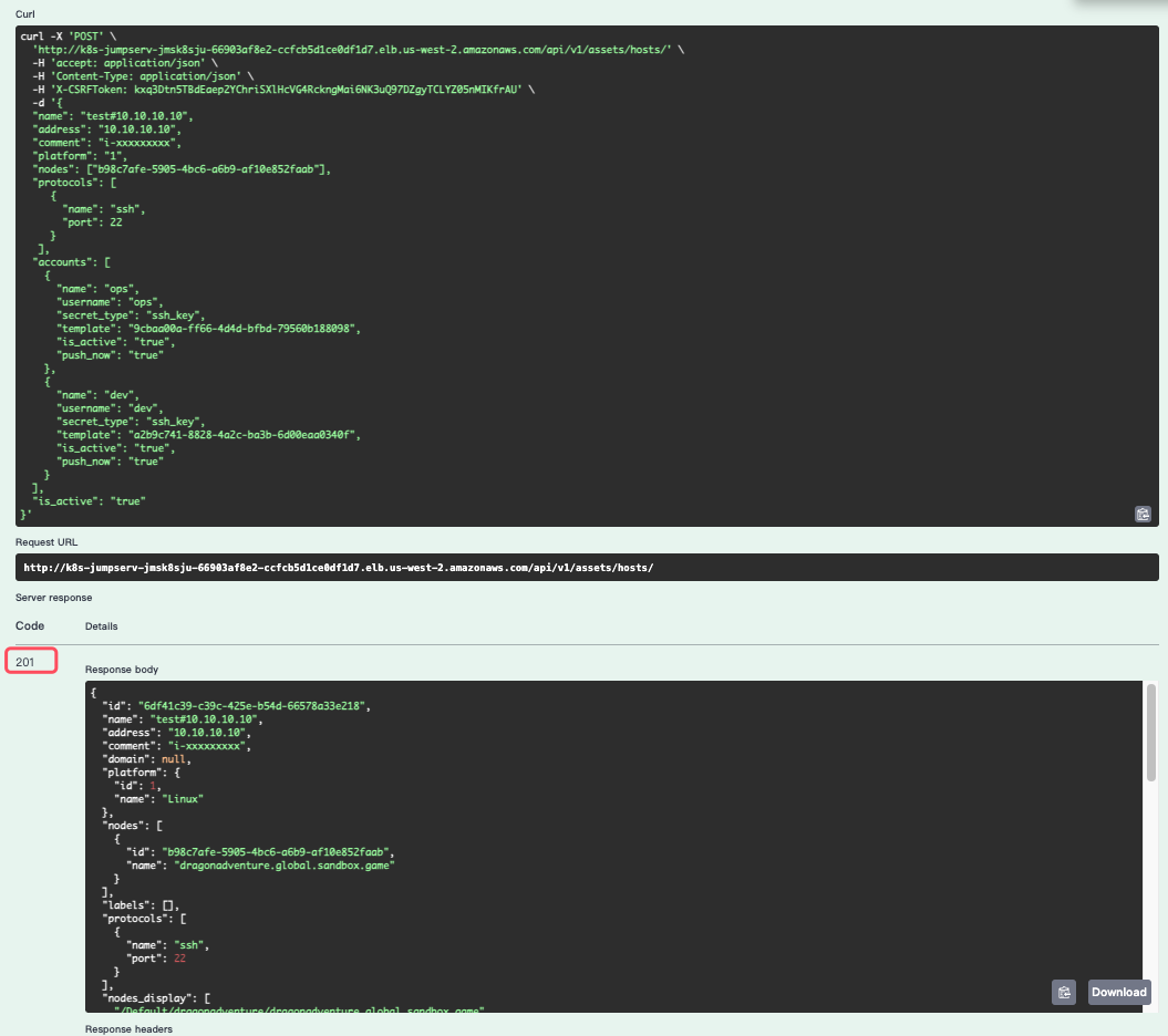 版本v3.7.1 调用创建服务器api资源报错，控制台api页面创建成功。 · Issue #11953 · jumpserver/jumpserver · GitHub