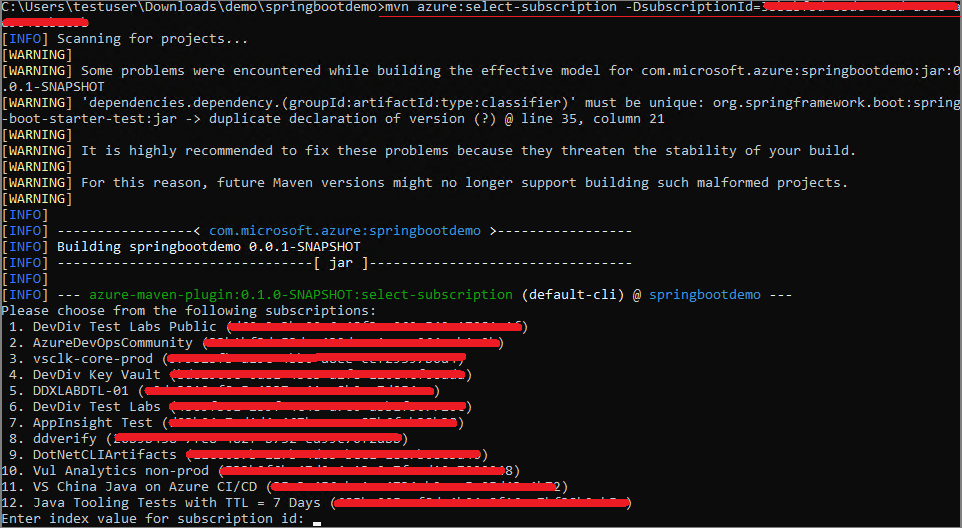Wrong behavior when run "mvn azure:select-subscription -DsubscriptionId=..." · Issue #706 ...