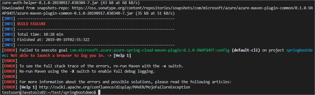 Running azure-spring-cloud:config can't authenticate with Device Login in linux consol · Issue ...