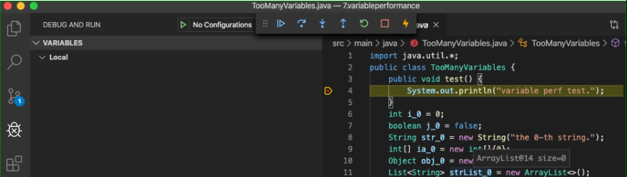 No Variables Shown In Variavles When Debug `7variableperformance