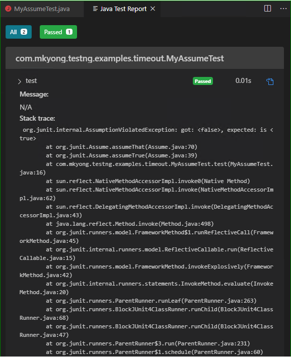 Test runner does not skip assume case when the condition's not met ...