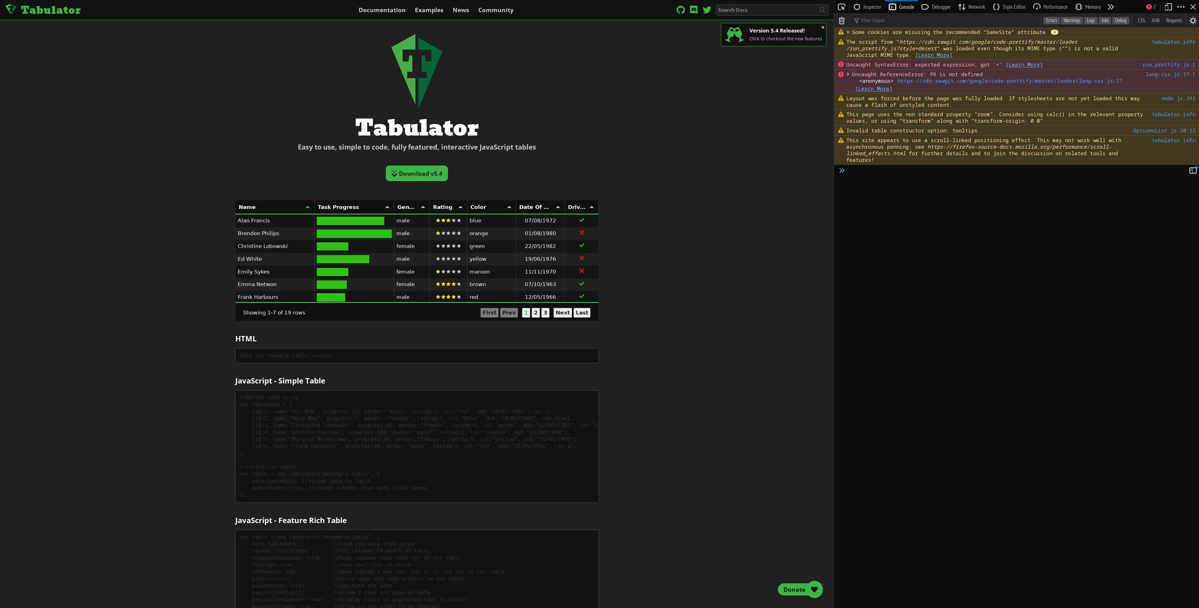 Examples Very Difficult to Read · Issue #3989 · olifolkerd/tabulator · GitHub