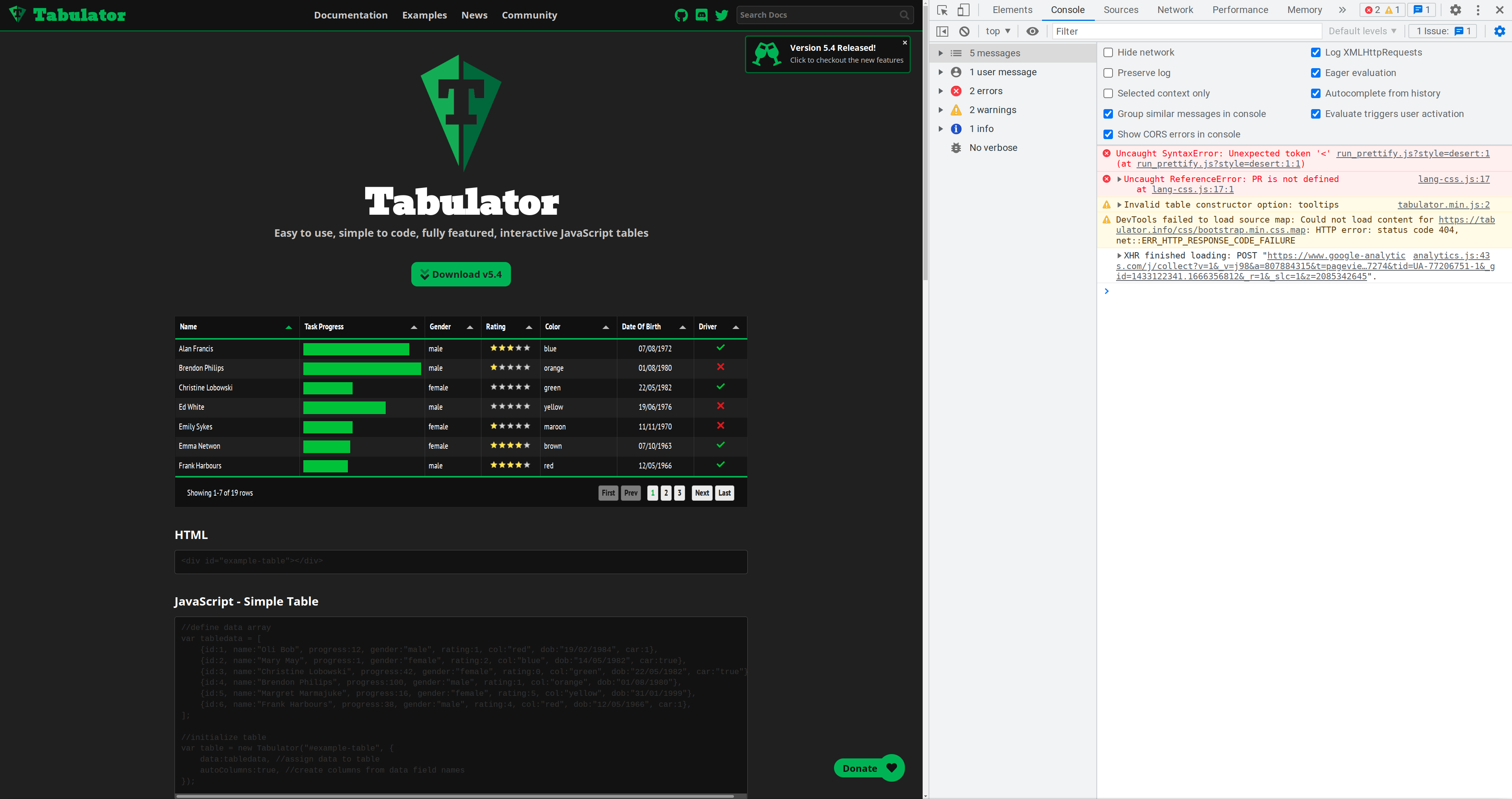 Examples Very Difficult to Read · Issue #3989 · olifolkerd/tabulator · GitHub
