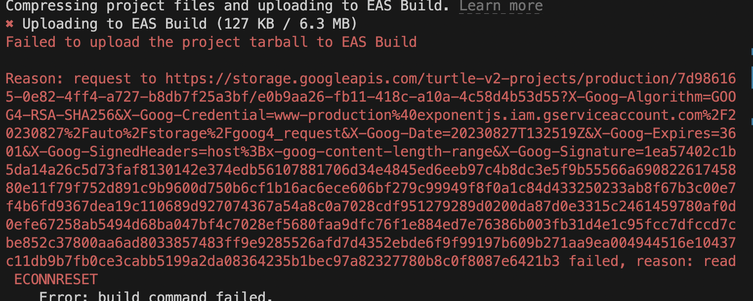 Failed To Upload The Project Tarball To Eas Build · Issue 2026 · Expoeas Cli · Github