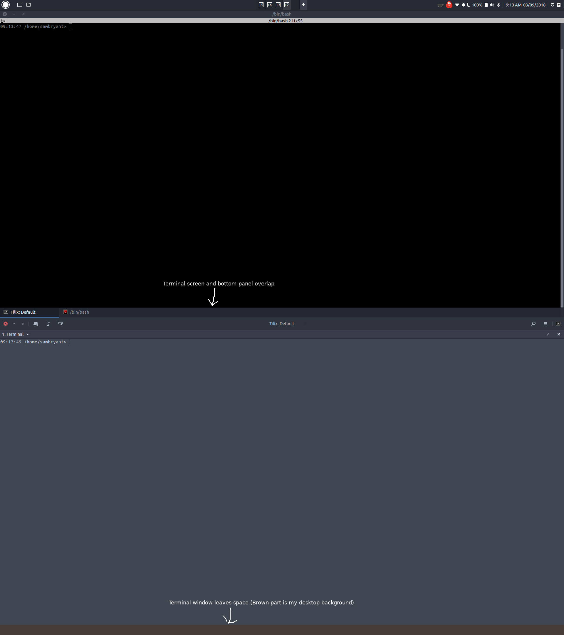 [BUG] On dual monitor setup, windows leave space for bottom panel on ...