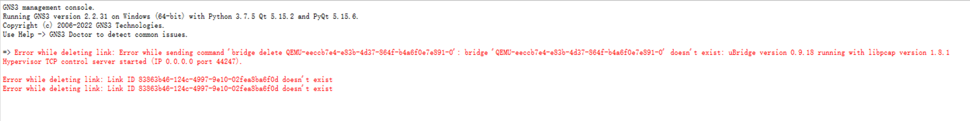 Error while deleting link, Link ID doesn't exist. · Issue #3363 · GNS3/gns3-gui · GitHub