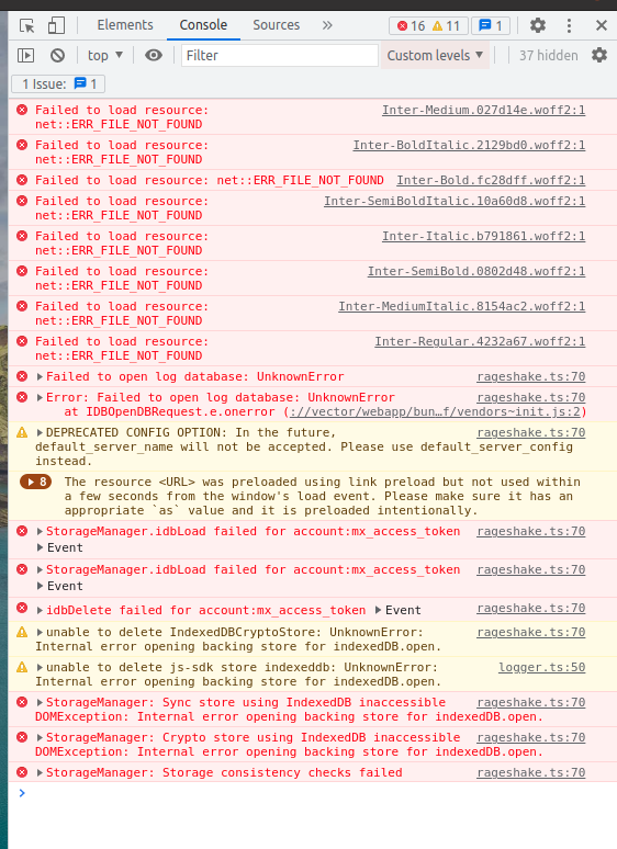 "Missing session data" (and a login screen) due to indexeddb errors · Issue #1709 · element-hq ...