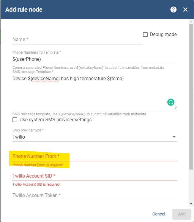 Send Twilio SMS using "rest api call" node · Issue #2755 · thingsboard/thingsboard · GitHub