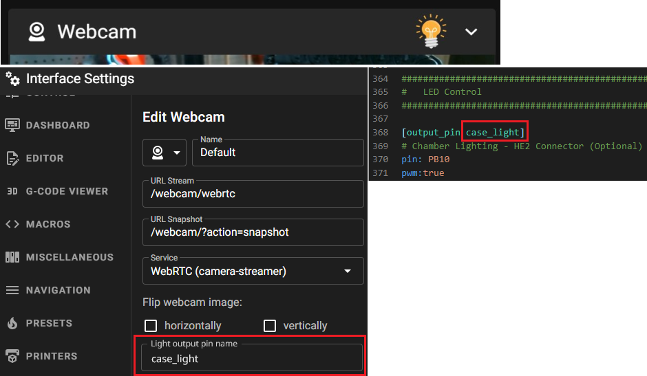 Case Light Toggle In Webcam Widget Headers · Issue 1654 · Mainsail