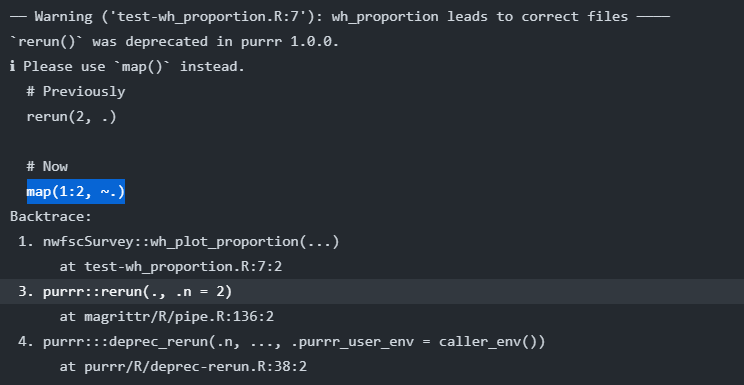 `purrr::rerun()` is deprecated · Issue #108 · pfmc-assessments/nwfscSurvey · GitHub