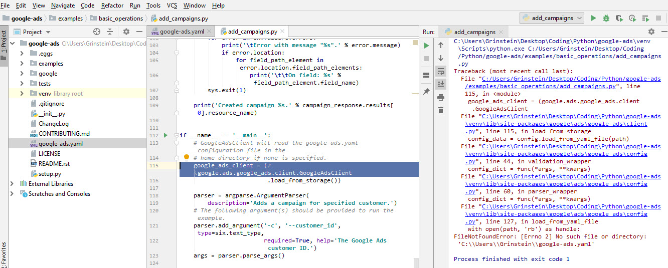 Problems with initialize a GoogleAdsClient using the credentials stored in google-ads.yaml ...