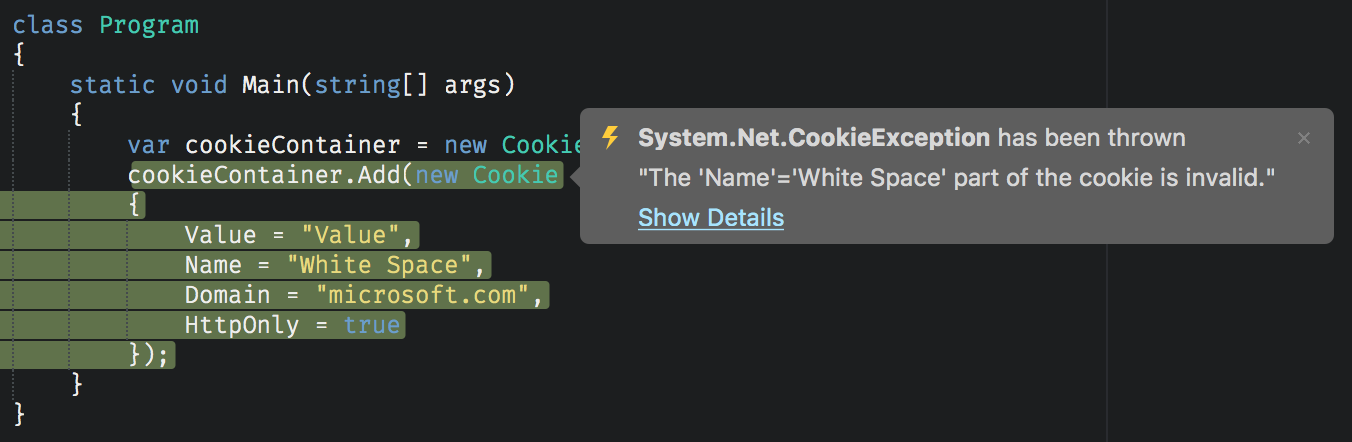 Cookiecontainer Storing Cookies With A Space In The Name · Issue 29030 · Dotnetruntime · Github 1635