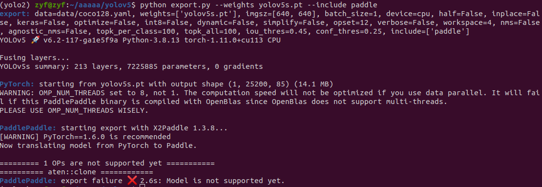 Paddle Export Bug Torch Tensor `clone` Is Not Supported · Issue 9439 · Ultralyticsyolov5