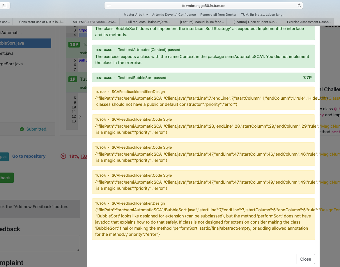 [Bug] When assessing a complain the SCA feedbacks element break · Issue #2291 · ls1intum/Artemis ...