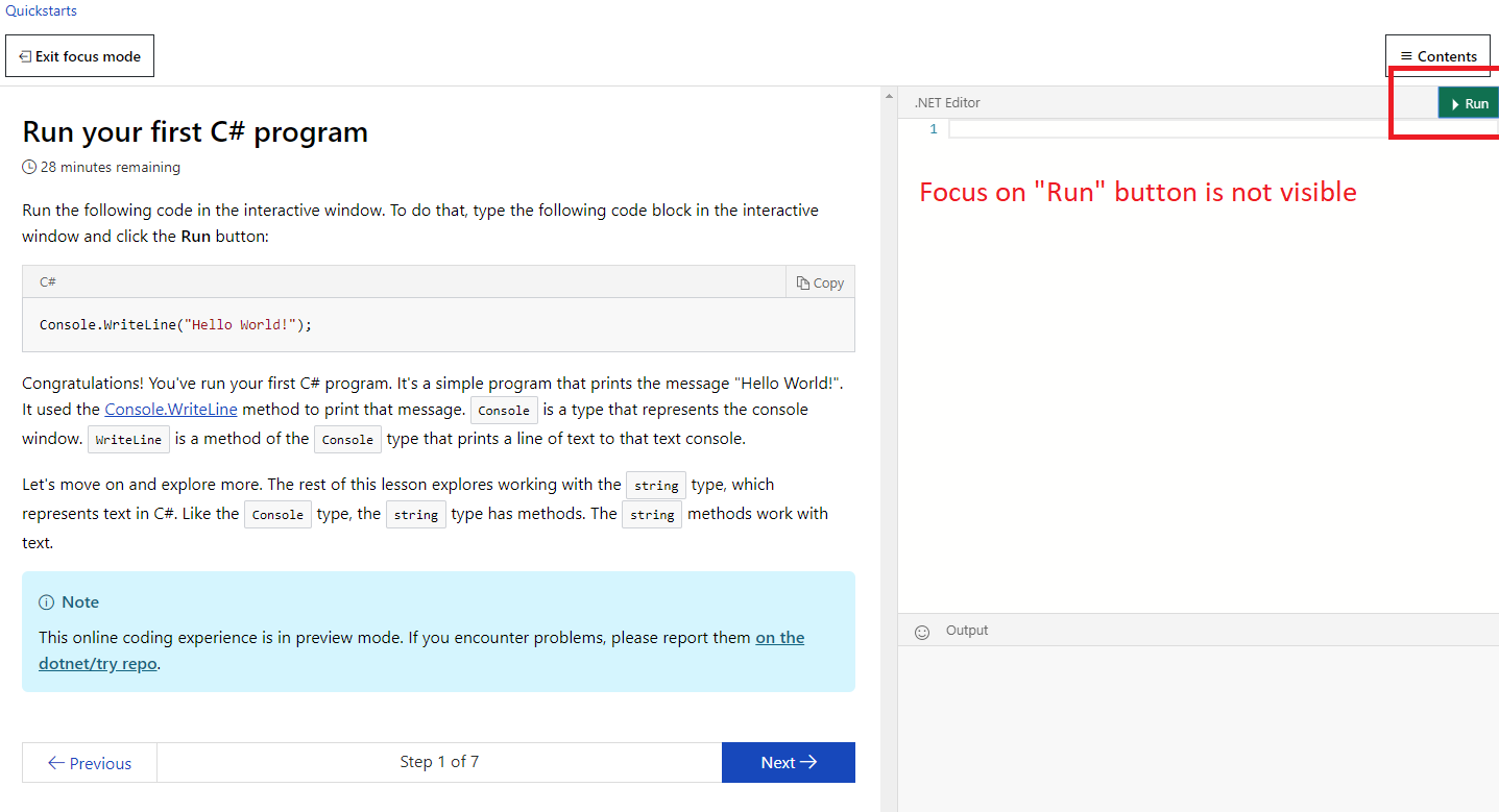 [Accessibility]A11y_.NET Online REPL View_Keyboard: Focus is not properly visible on "Enter ...