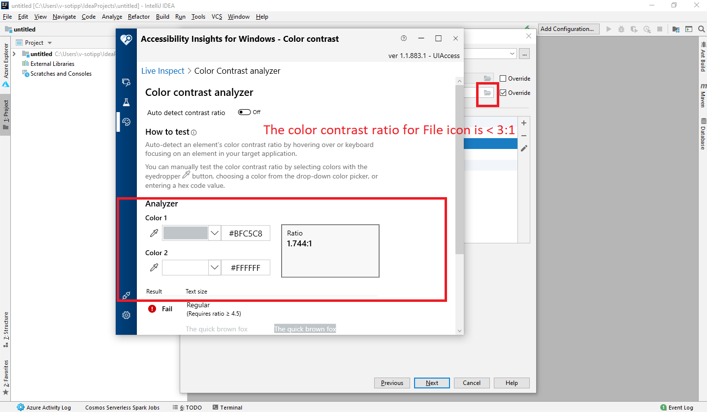 [WCAG 2.1]A11y_Java Tooling for IntelliJEclipse_Customize New Project_Color Contrast: Non text ...