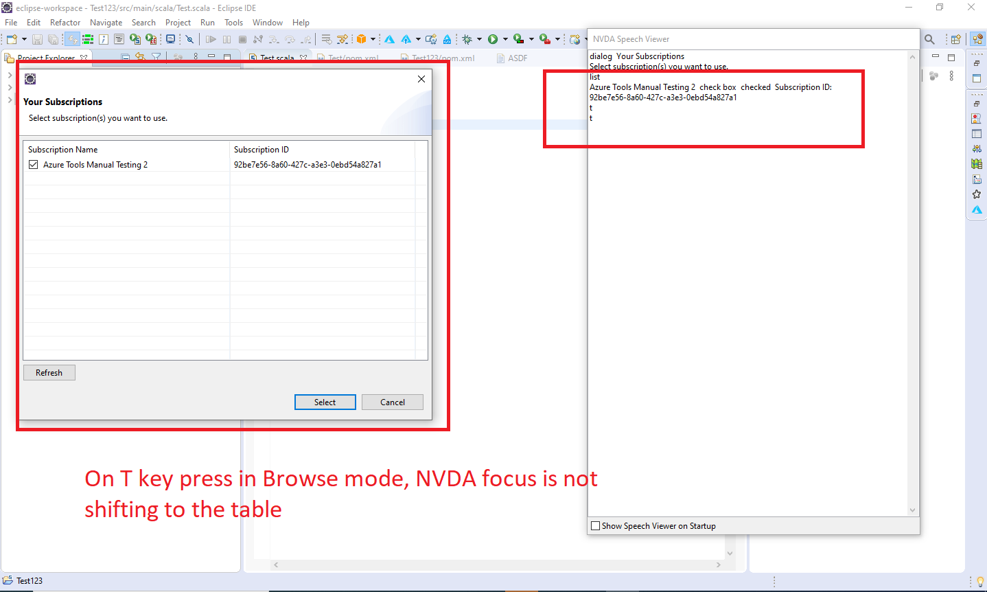 [Accessibility]A11y_Java Tooling for IntelliJ/Eclipse_Your Subscriptions_Screen Reader: On T key ...