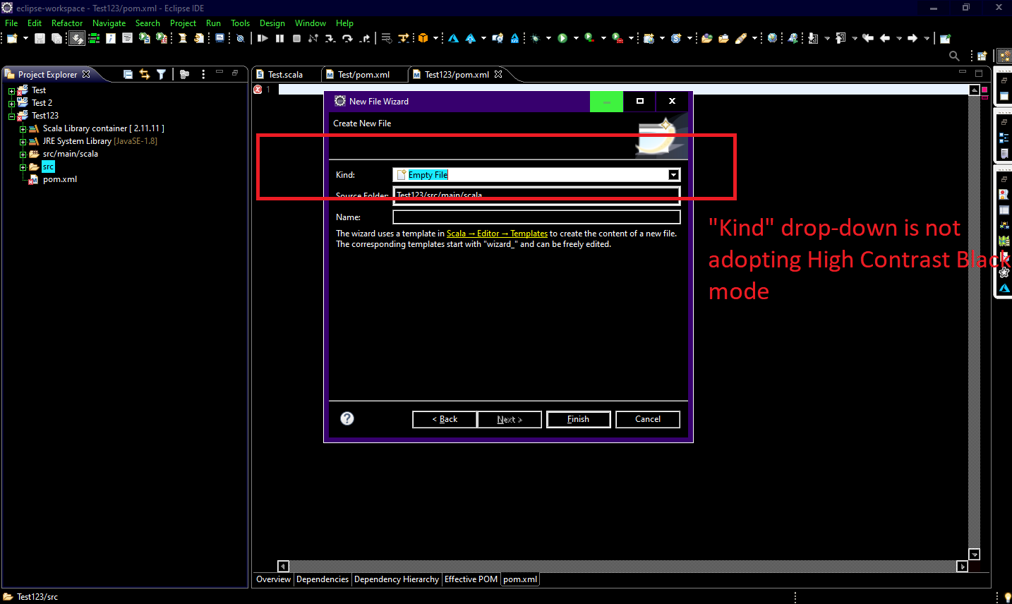 [Accessibility]A11y_Java Tooling for IntelliJ/Eclipse_Create New file_High Contrast: "Kind" drop ...