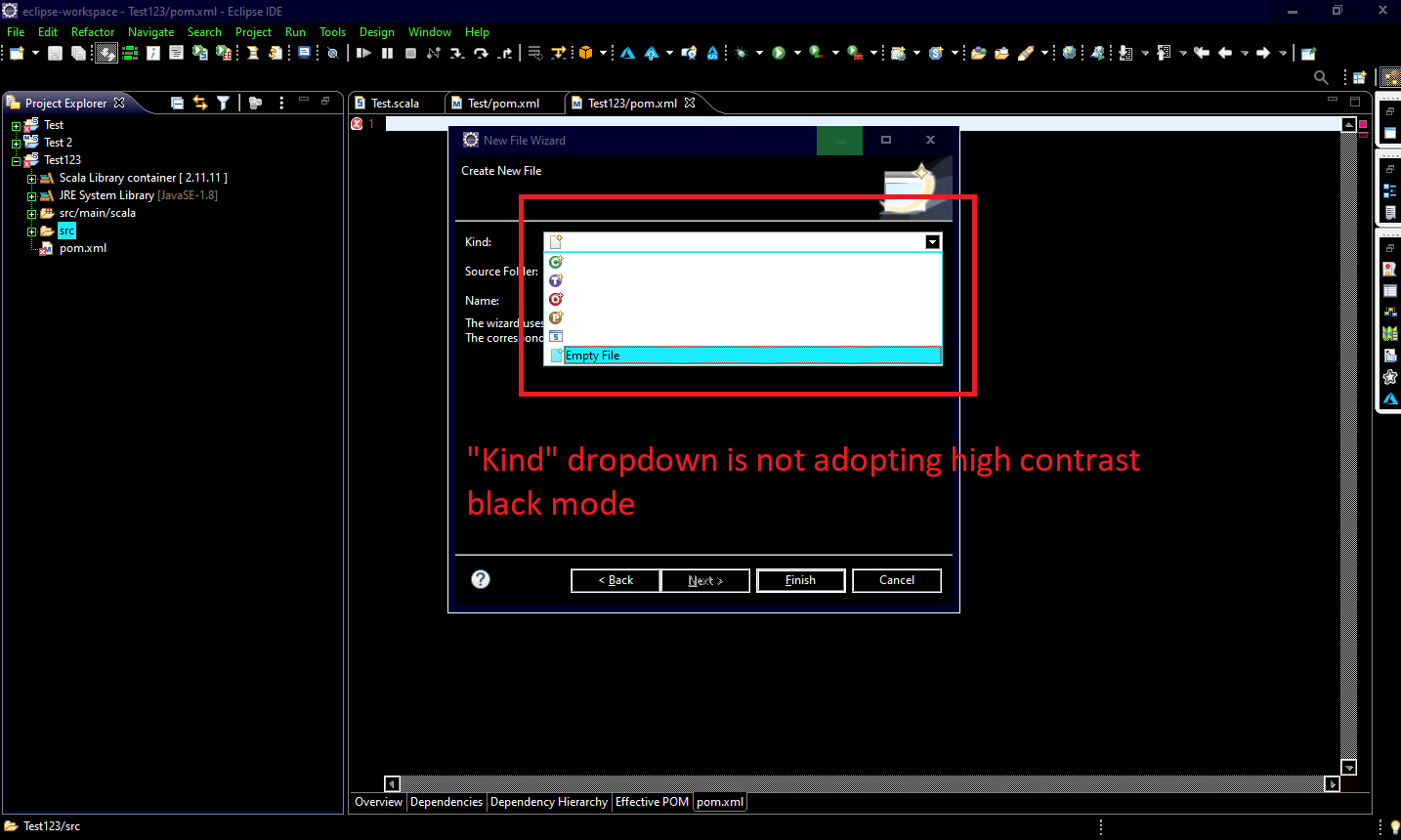 [Accessibility]A11y_Java Tooling for IntelliJ/Eclipse_Create New file_High Contrast: "Kind" drop ...