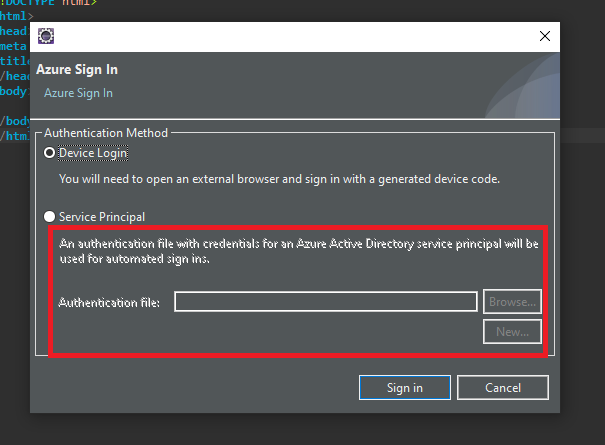 [Accessibility] A11y_ Java Tooling for IntelliJ/Eclipse_Eclipse Azure Sign In (Dark Theme): In ...