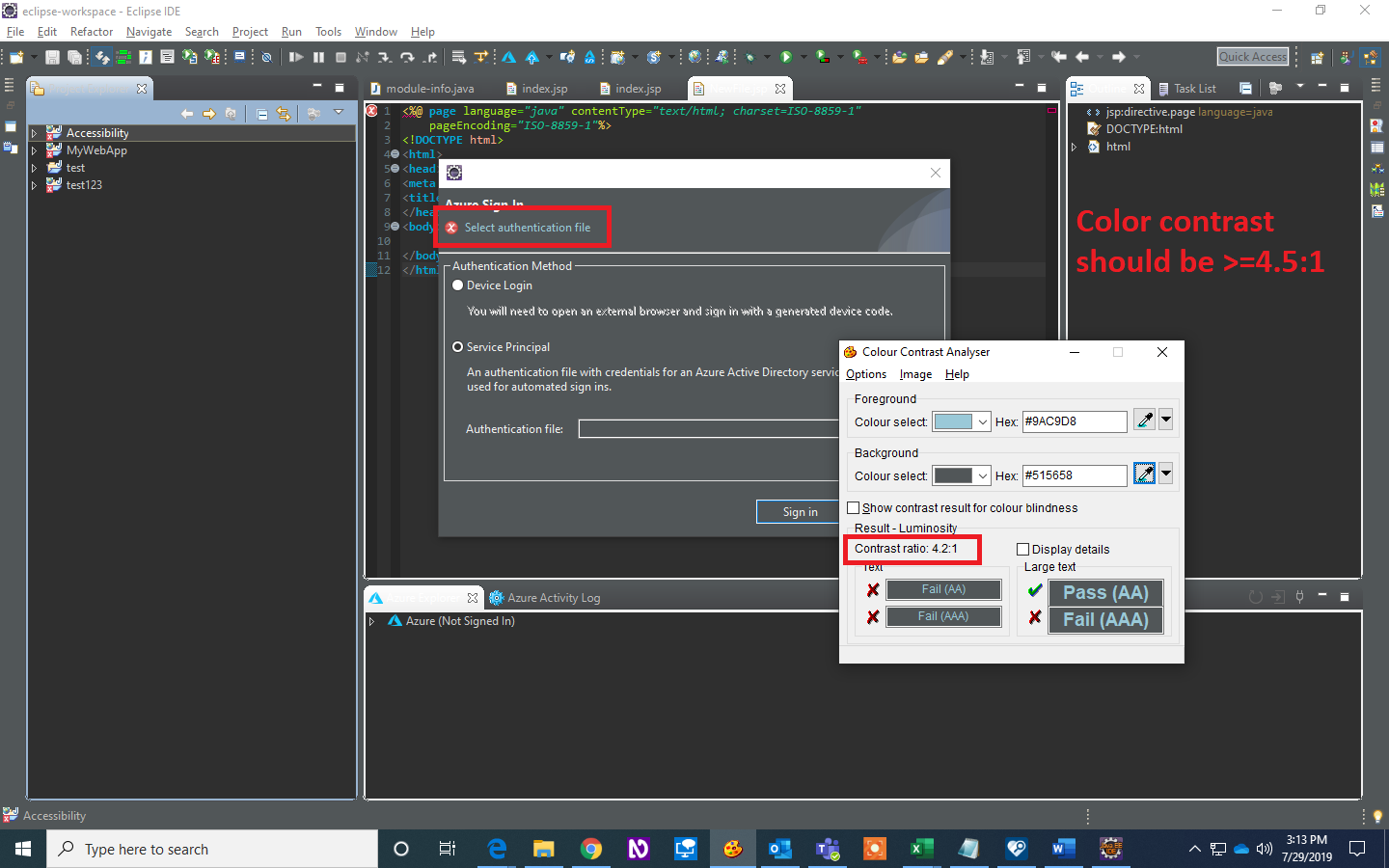 [Accessibility]A11y_ Java Tooling for IntelliJ/Eclipse_Eclipse Azure Sign In (Dark Theme)_Color ...