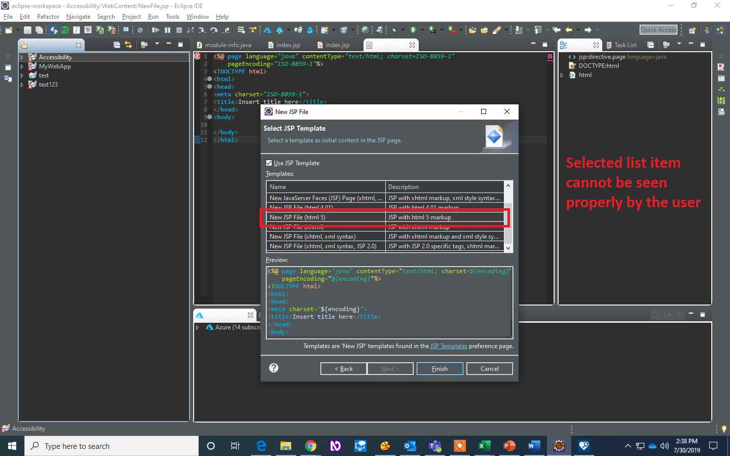 Accessibility A11y Java Tooling For Intellijeclipseselect Jsp Template The Information That