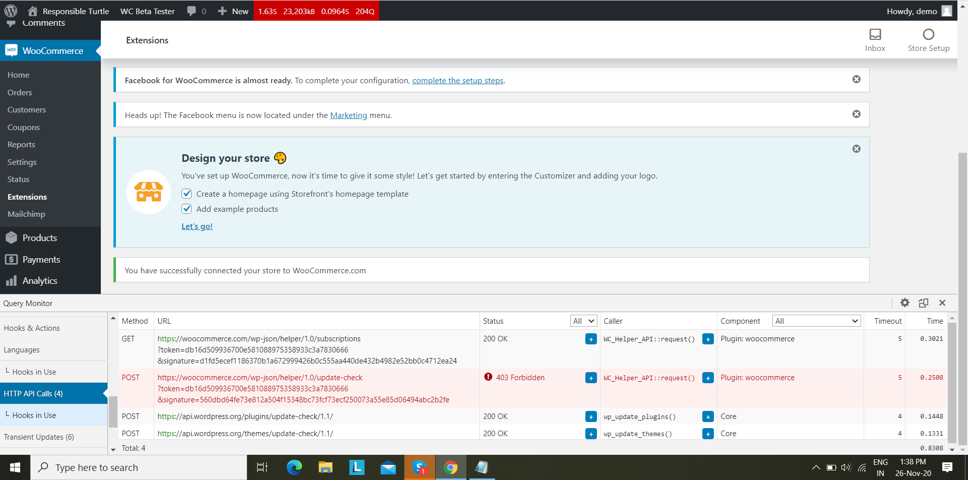 [GlobalStep - WooCommerce 4.8 RC 1] HTTP API error "403 forbidden" is triggered upon connecting ...