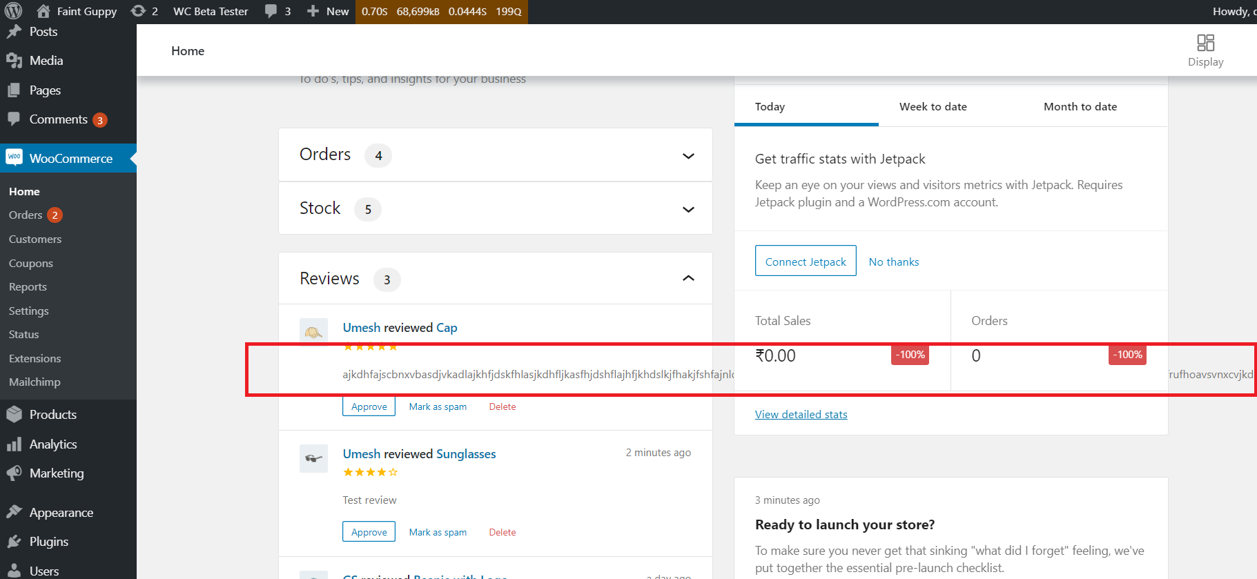 [GlobalStep - WooCommerce 4.8 RC 1] Long text Review appears misaligned on "WooCommerce Recent ...