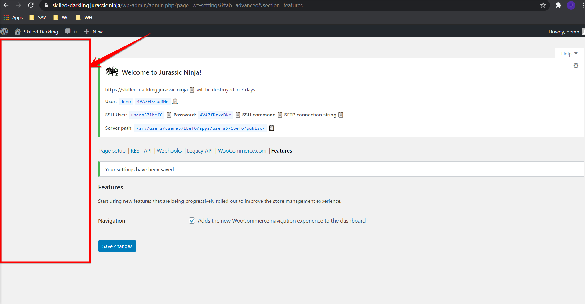 [GlobalStep - WooCommerce Admin 2.1 Beta 1] Side navigation disappears upon enabling new ...