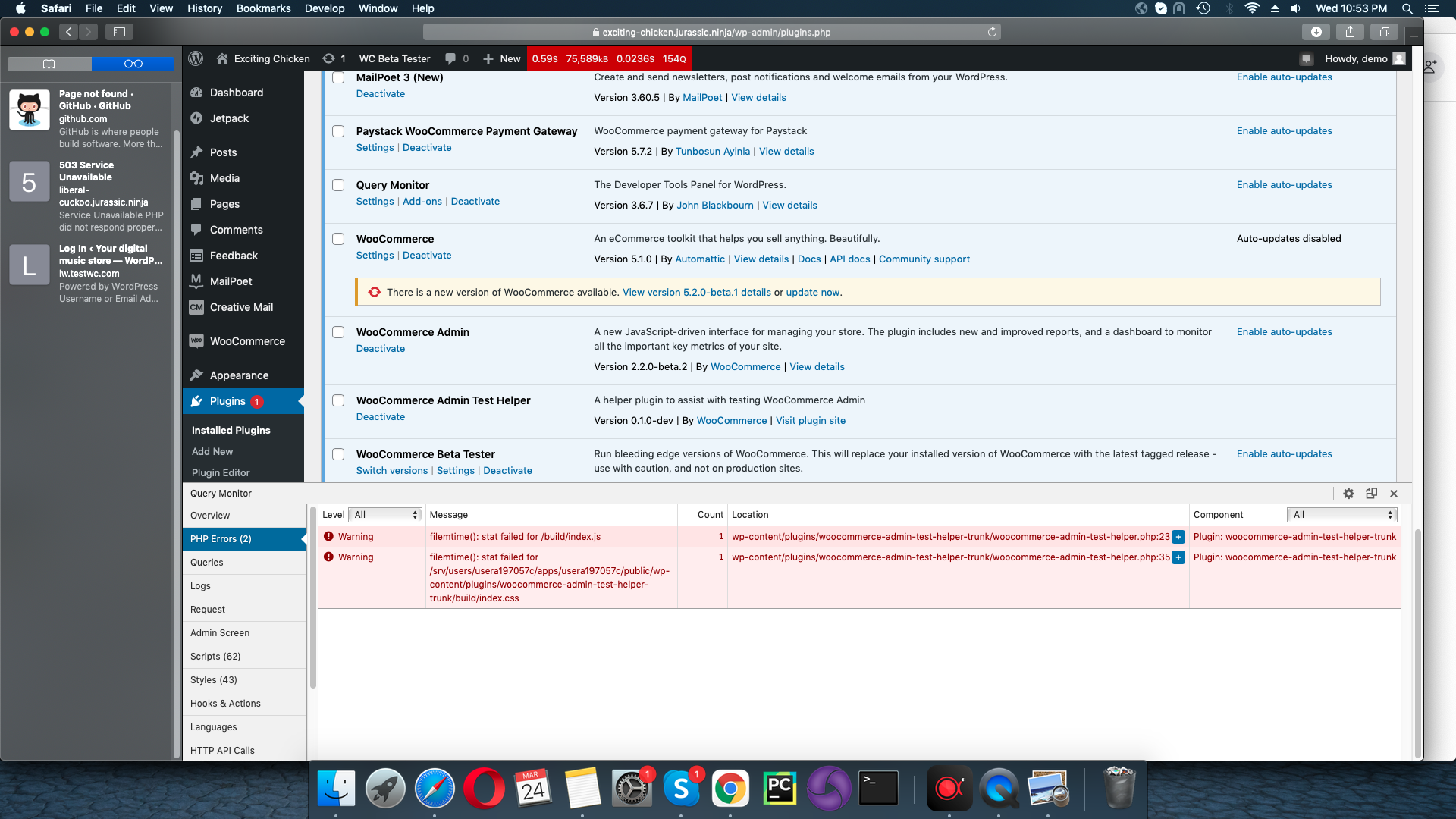 [globalstep Woocommerce Admin 2 2 0 Beta 2 ] Php Errors Observed When Woocommerce Admin Test
