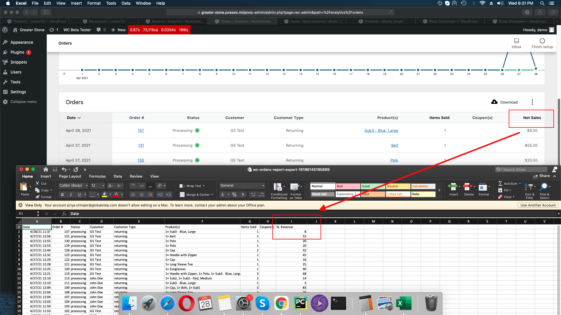 [GlobalStep] Revenue and Orders table titles and column sequences fails to match with its ...