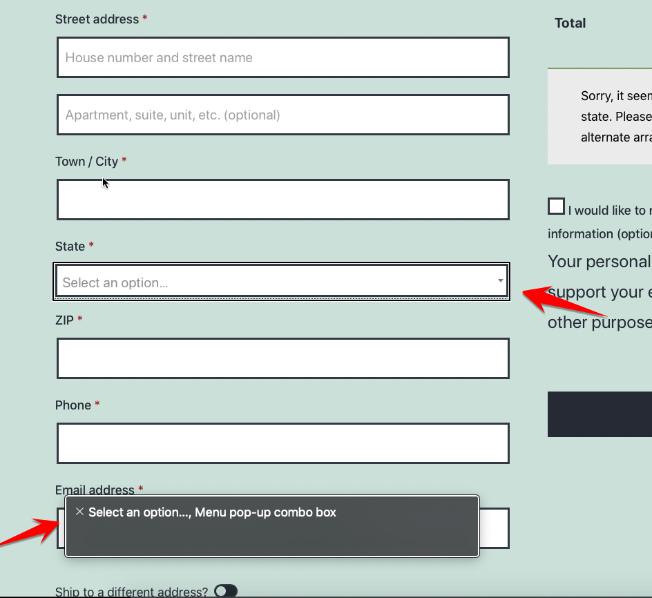 [GlobalStep] "State" field on checkout page fails to read by screen reader. · Issue #29942 ...