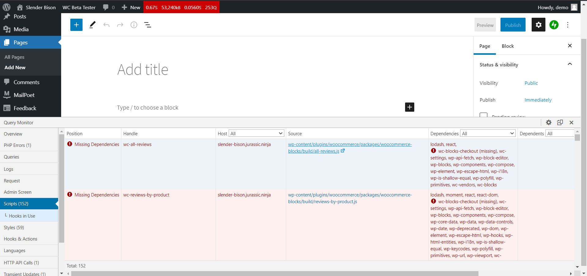 [GlobalStep] Scripts errors are triggered upon visiting Gutenberg ->Navigation (beta) page ...