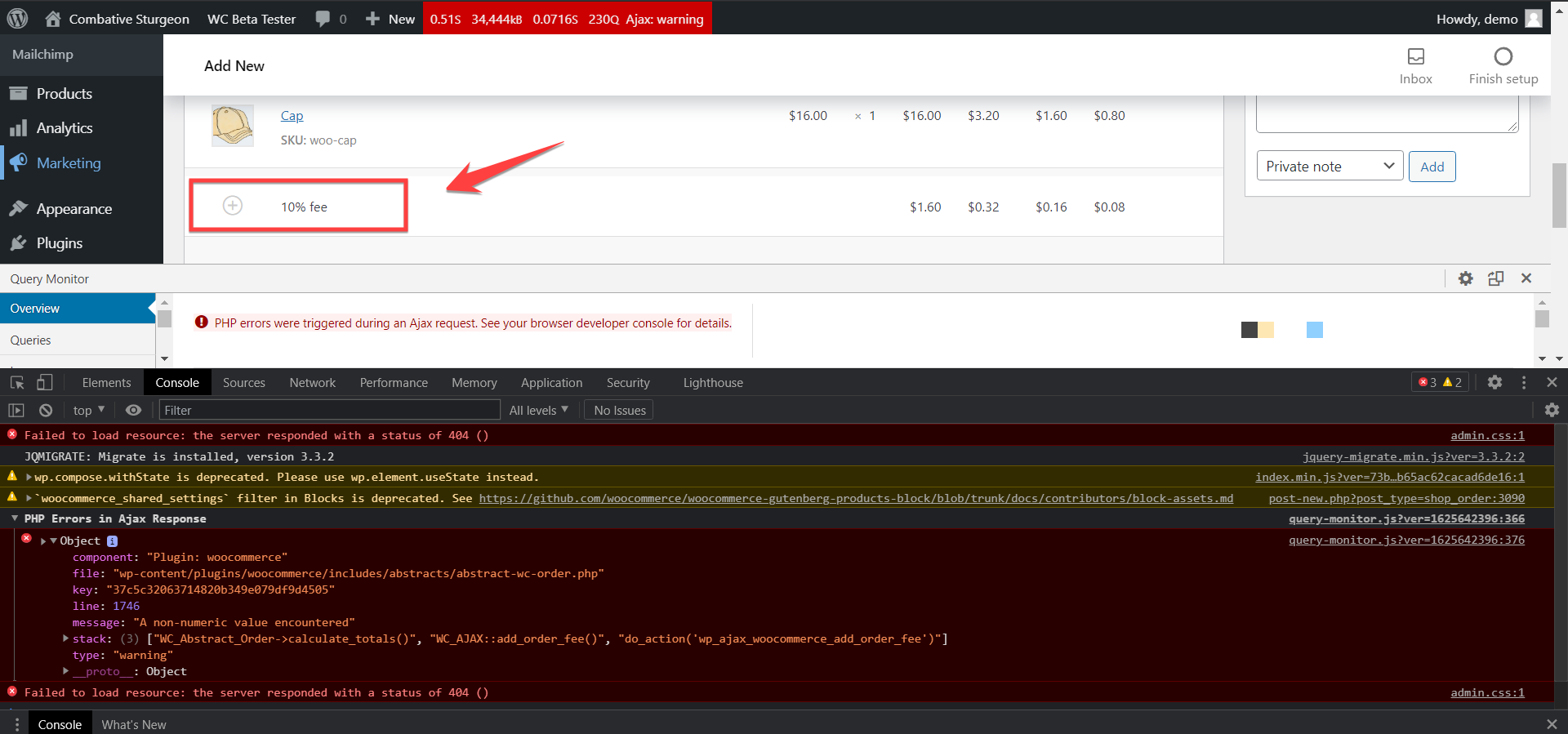 [GlobalStep] PHP error in Ajax response is triggered after adding "Fee" in percentage to manual ...