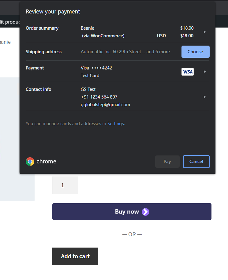 [GlobalStep] Paying via Payment Request on a product page asks for a shipping option when no ...