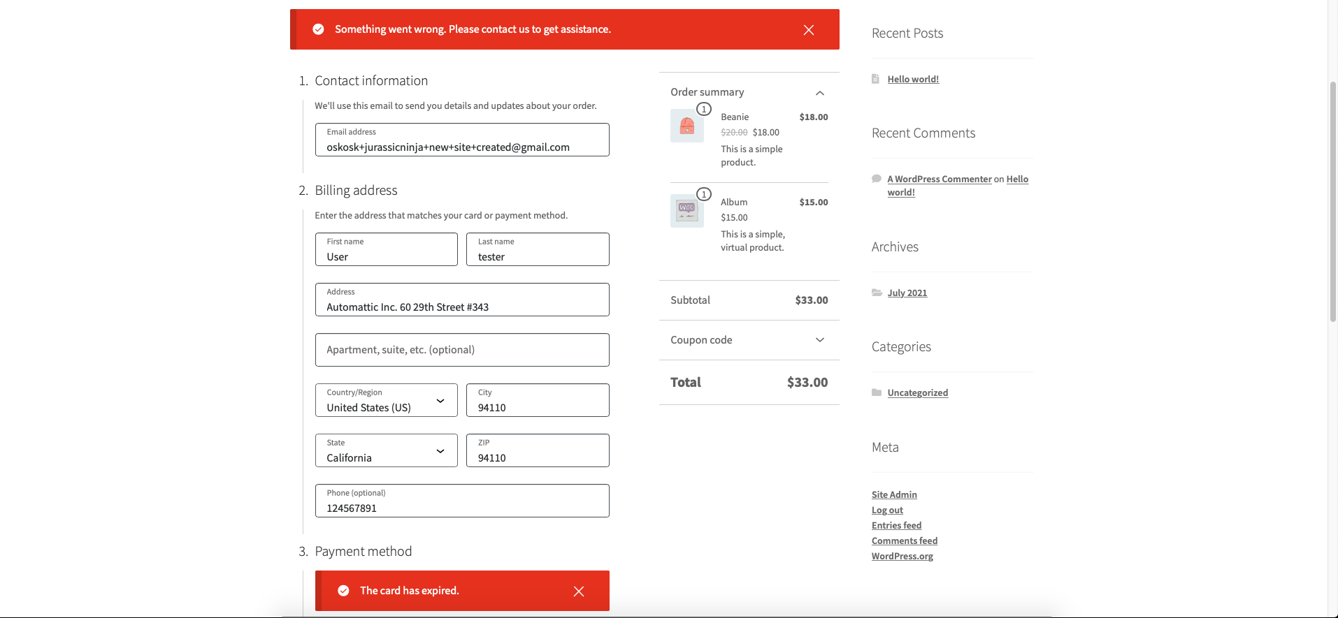 [GlobalStep] For Blocks: Checkout failures, two different error messages are displayed for same ...