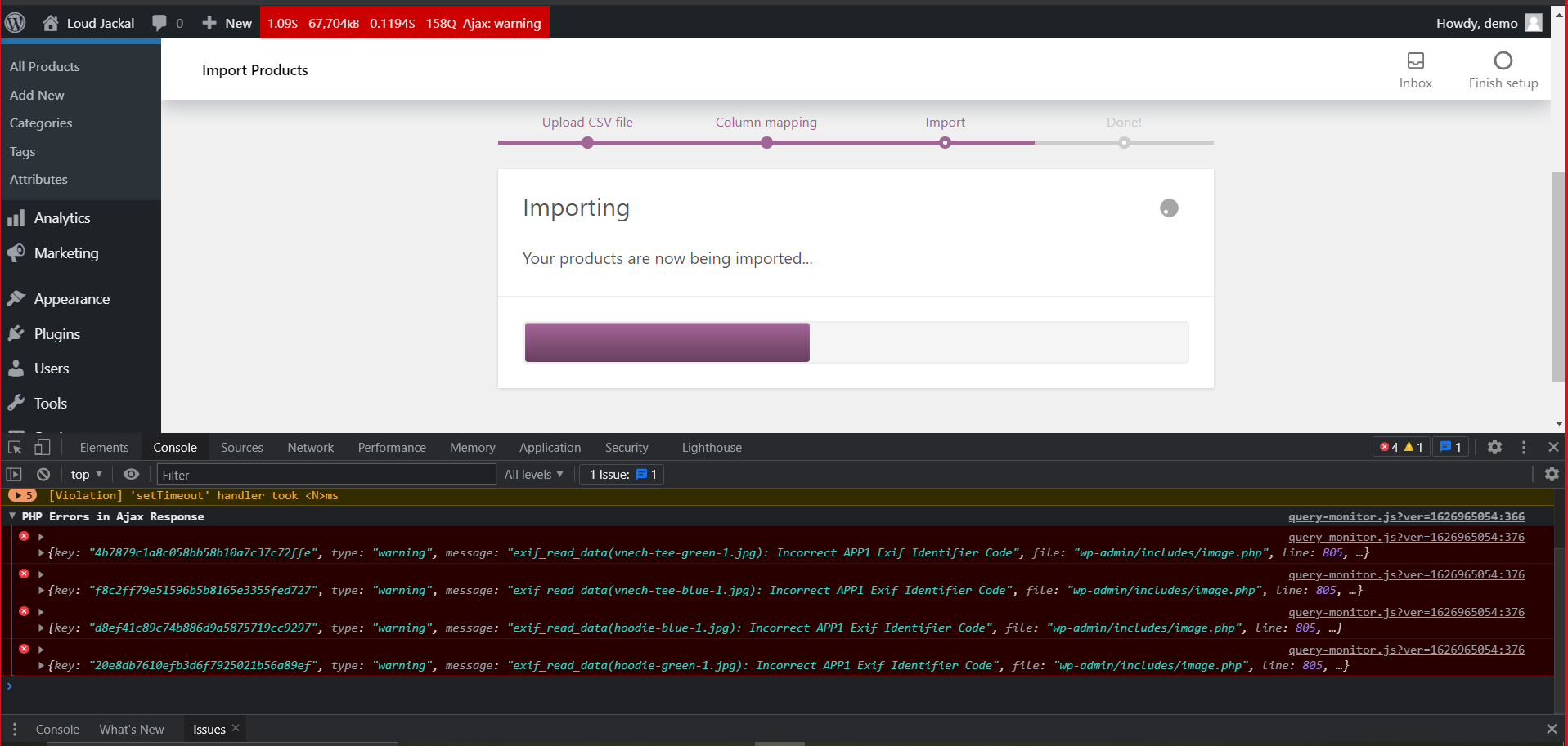 [GlobalStep] "PHP errors in Ajax response" gets triggered on browser console while importing ...