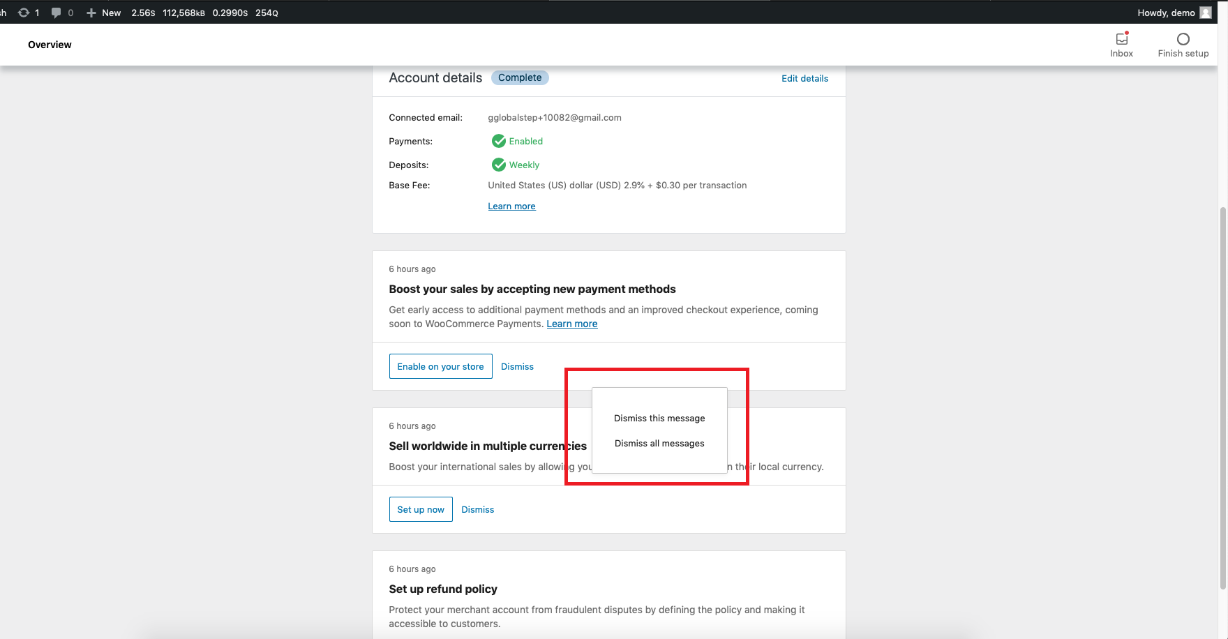 [GlobalStep] [Safari] "Dismiss Message" popup appears misaligned on " Payments-> Overview ...
