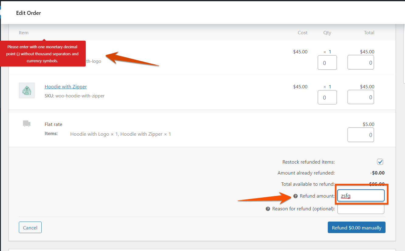 [GlobalStep] Refund amount field validation message appears misaligned on Edit order screen ...