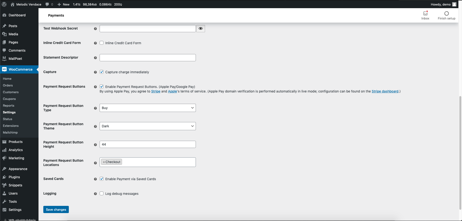 [GlobalStep] "Payment Request Button Locations" option fails to set as per the snippets ...