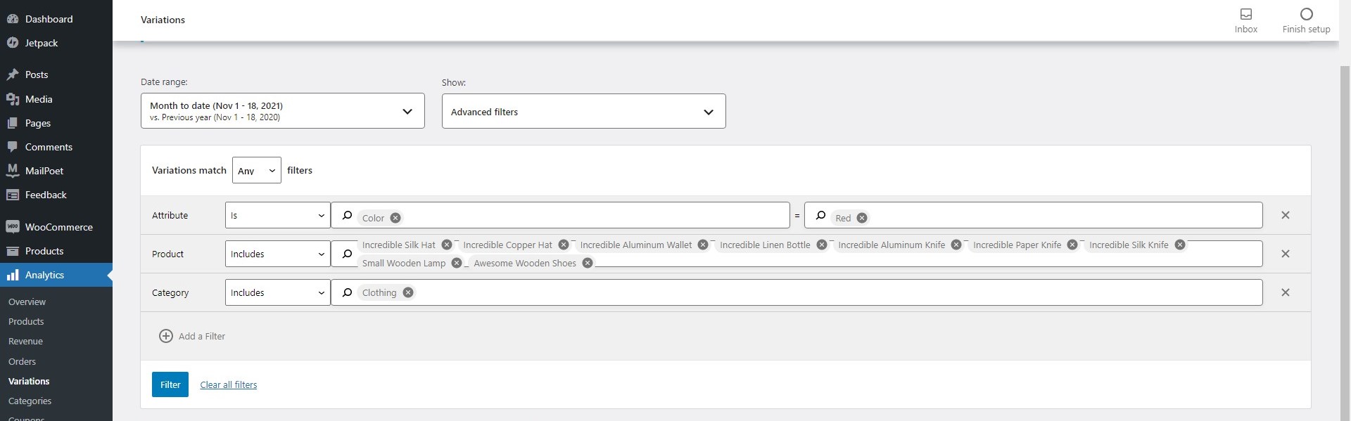 [GlobalStep - 5.9.0] In Analytics > Variation, Search tags of Product filter appears misaligned ...
