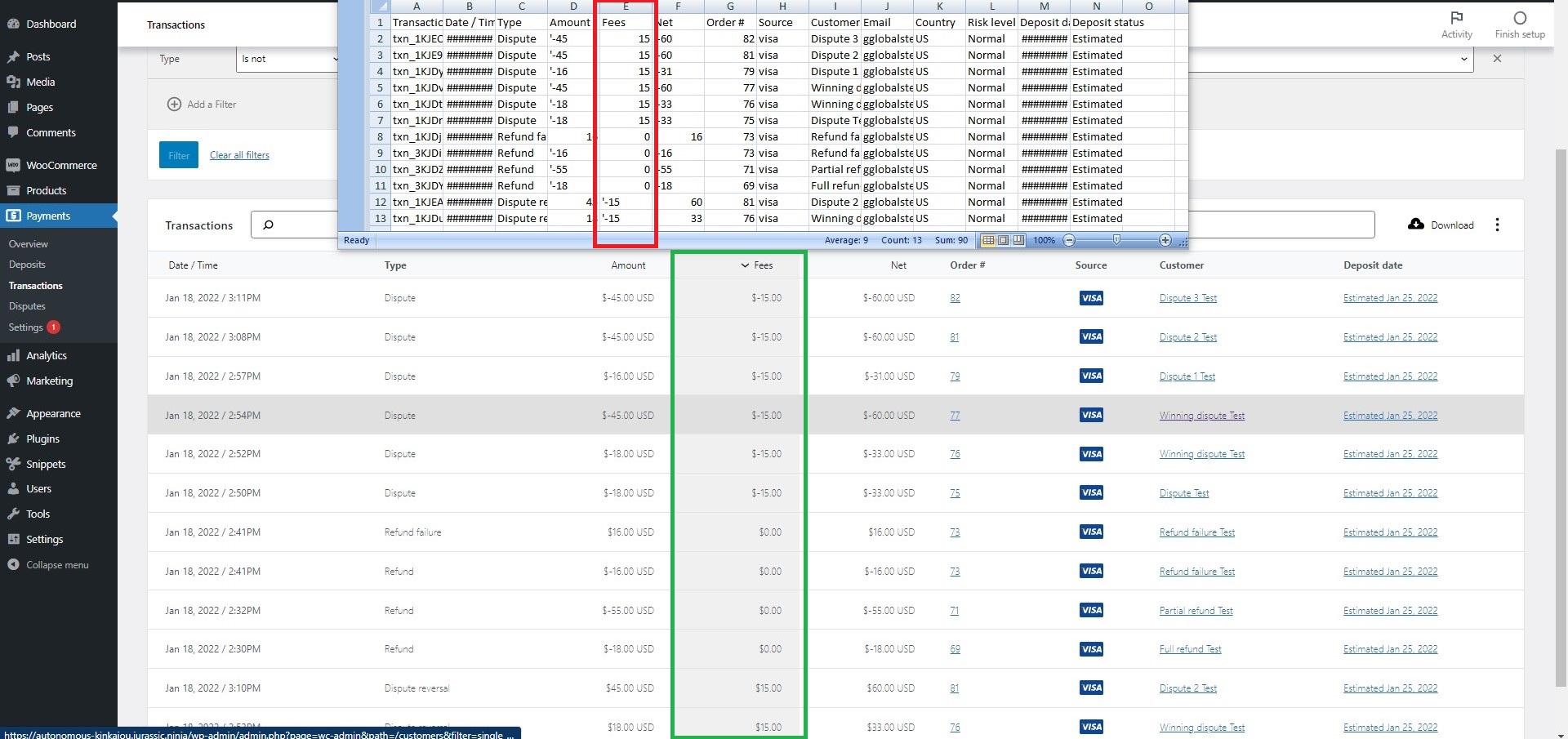 [GlobalStep] "Fees" column values are different in the downloaded CSV file for the transaction ...
