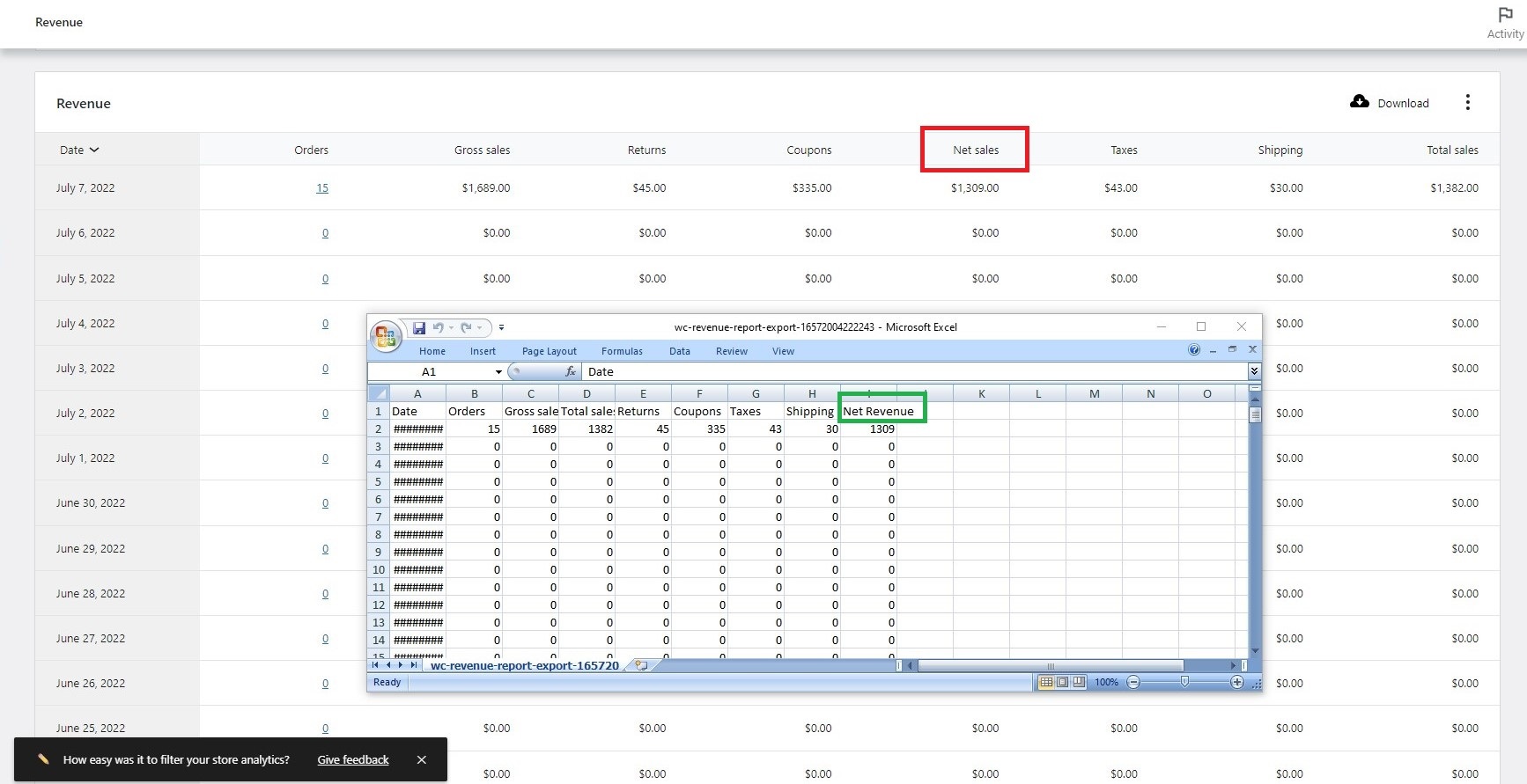 [GlobalStep] Revenue table titles and column sequences fail to match with its respective CSV ...