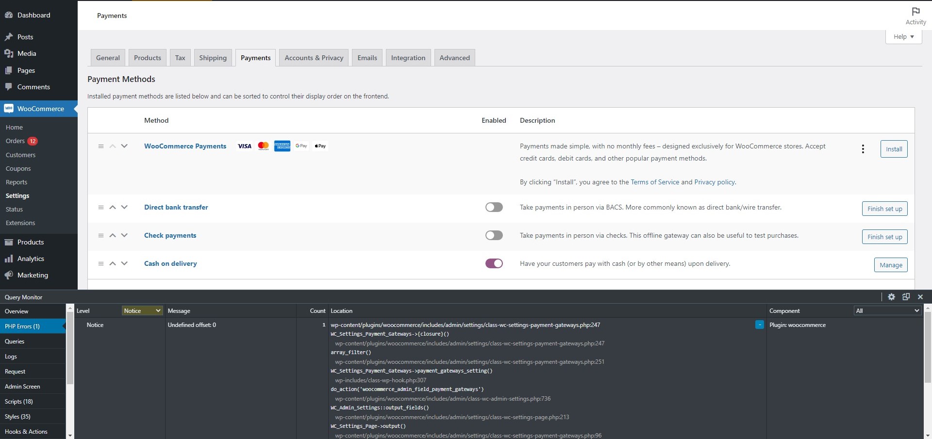 [GlobalStep] PHP Error notice "Undefined offset: 0" triggered at Query Monitor on "Woocommerce ...