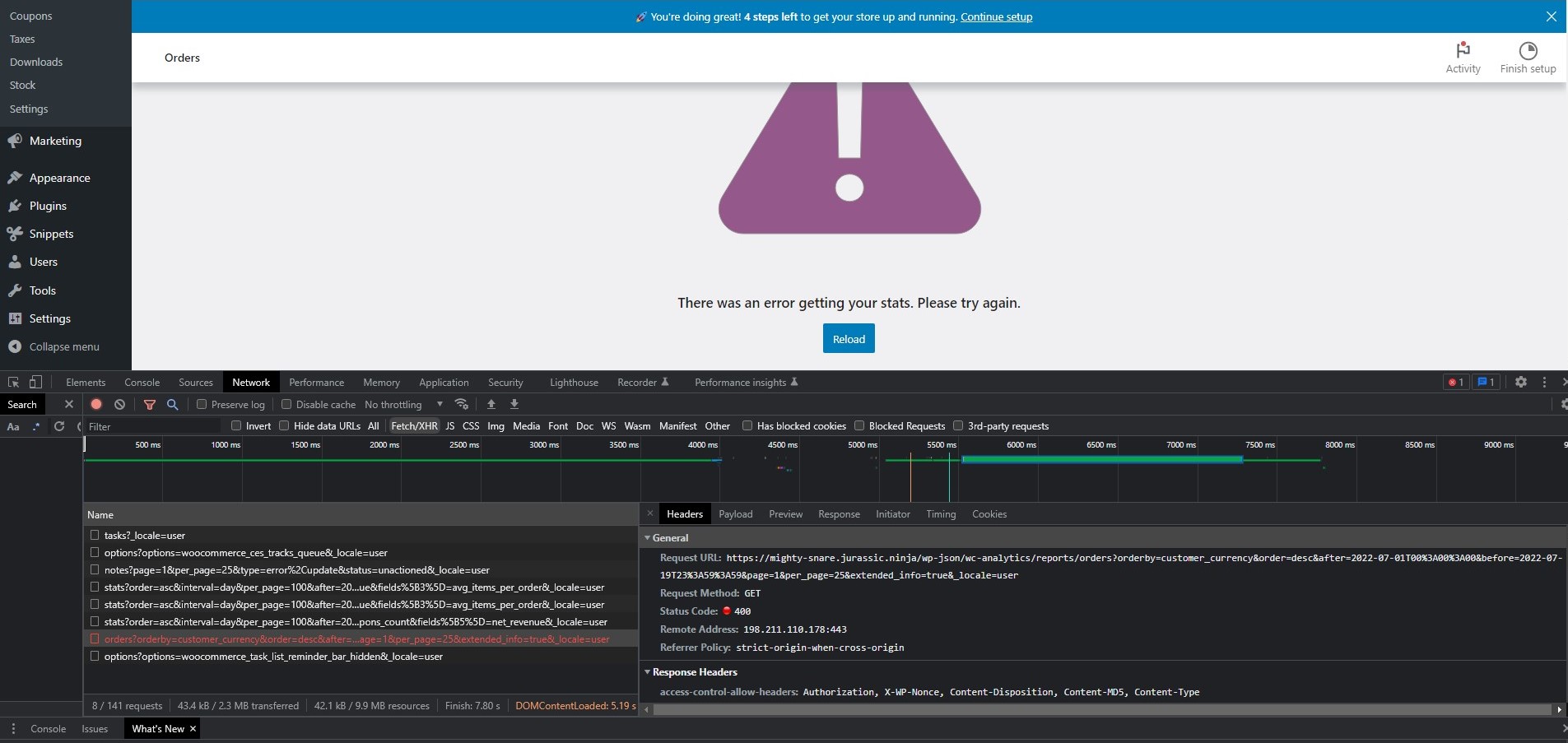 [GlobalStep] "There was an error getting your stats. Please try again." error displayed after ...