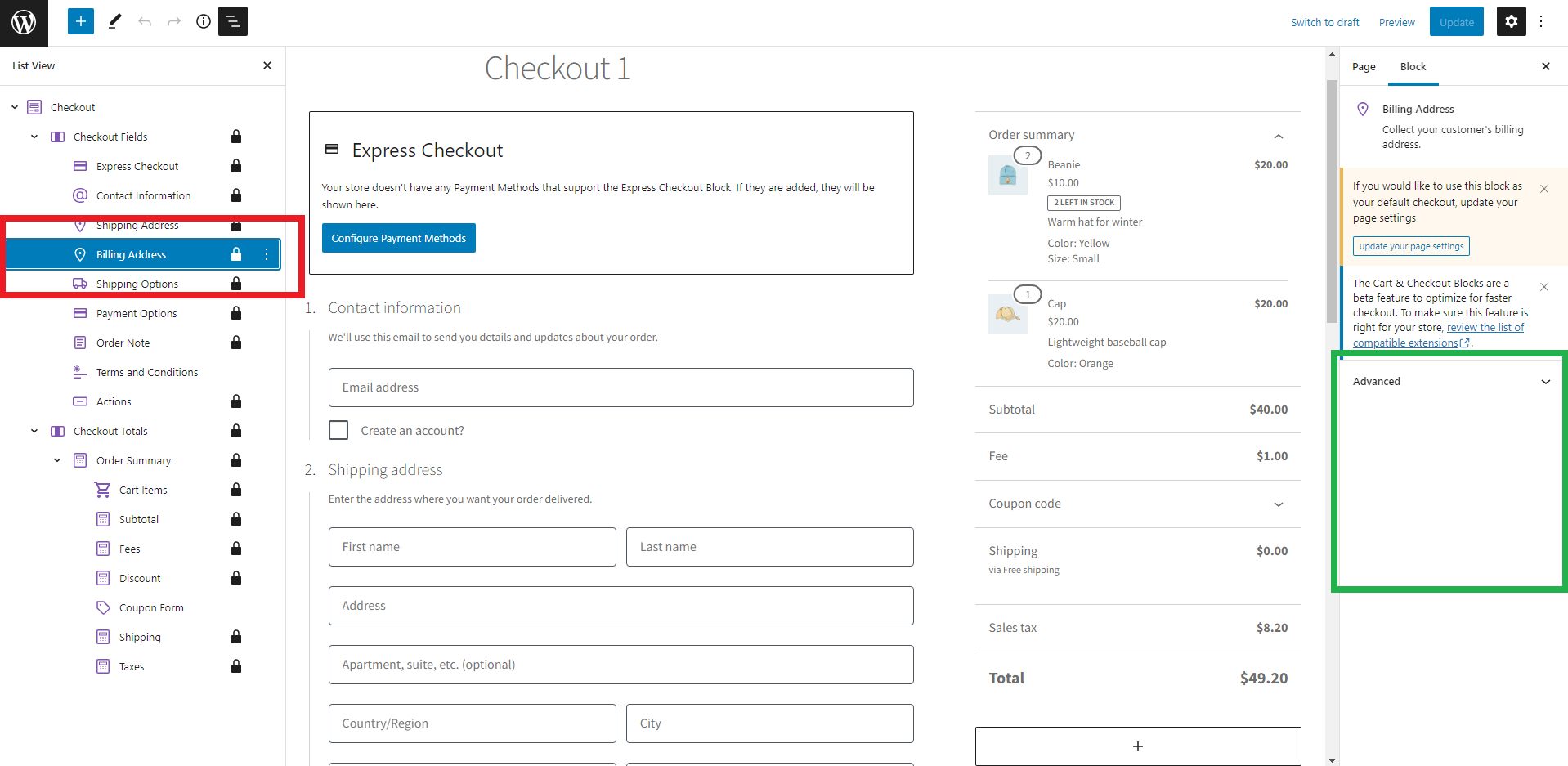 [GlobalStep] "Feedback" notice box fails to display for "Billing Address" inner block of the ...