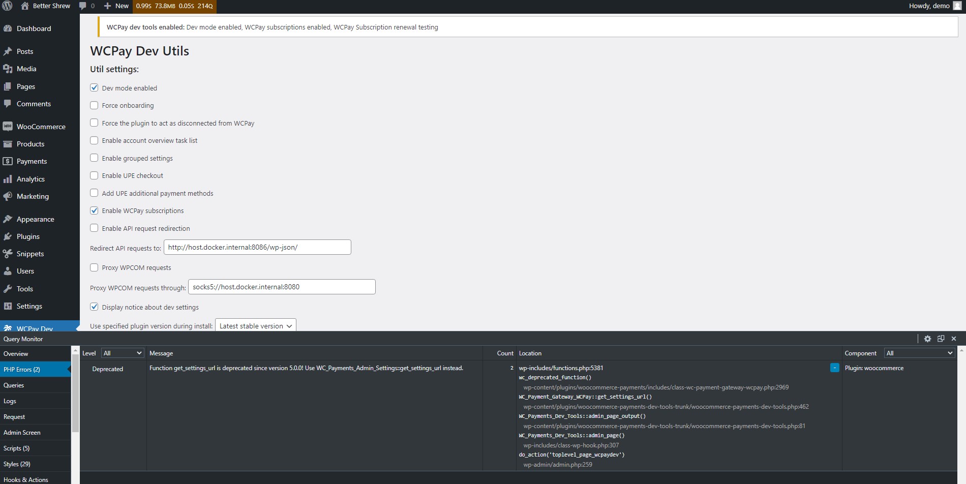 [GlobalStep] "PHP Deprecated" error displayed after installing and activating WCPay Dev plugin ...