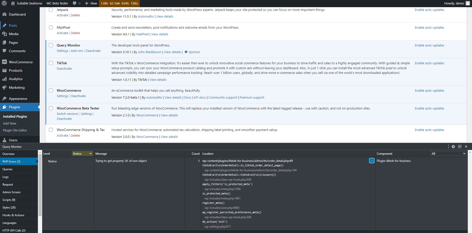Globalstep Php Error Notice Triggered On Query Monitor After Installing And Activating 5227