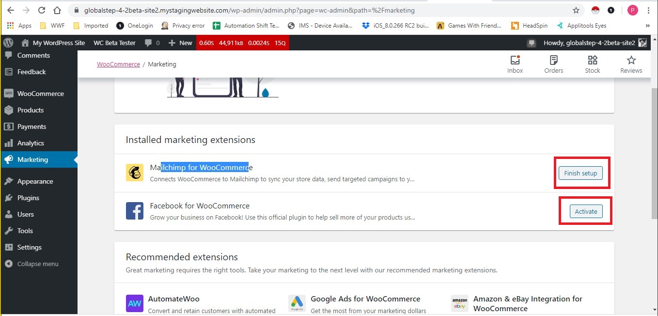 [GlobalStep - 4.2 Beta] Activate button is displayed for "Facebook", "MailChimp" and "Google Ads ...