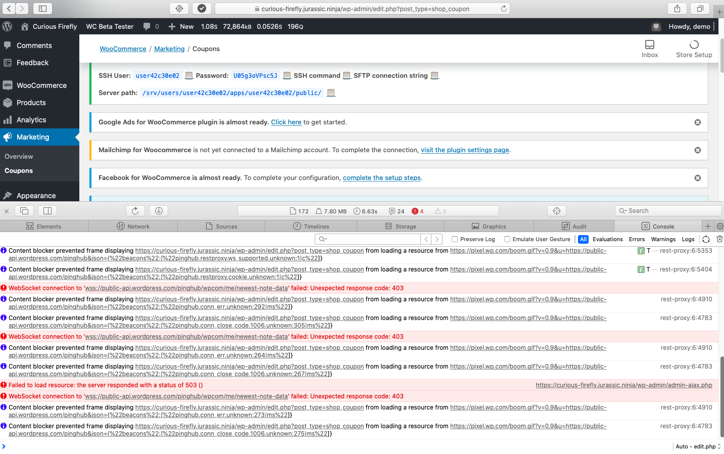 [GlobalStep-WooCommerce Admin 1.5.0 RC1][Mac] Console error is displayed upon clicking Marketing ...